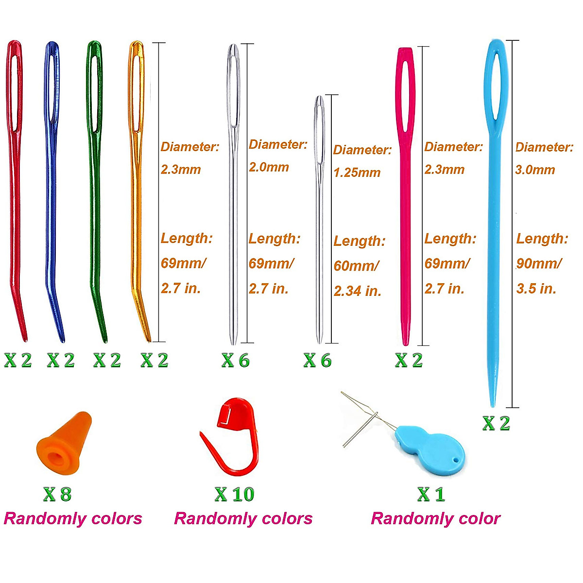 Y-Axis 24 Pcs Assorted Yarn Needles Bent Tapestry Needle Weaving Needle Darning Needles with Storage Box + Knitting Stitch Counter + Needle Threader