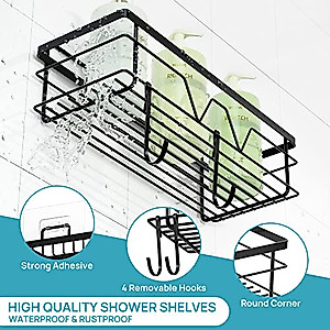 Vtopmart 5 Pack Shower Caddy Shelves Organizer with 4 Hooks, Self Adhesive Shower Rack Storage Shelf for Inside Shower, Stainless Steel Bathroom Shower Wall Organization, Black