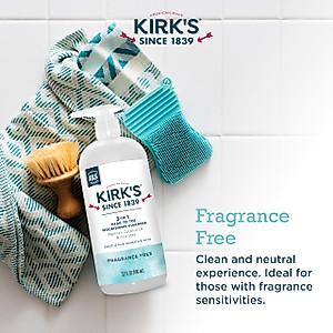 Kirk's 3-in-1 Head to Toe Nourishing Liquid Cleanser- for Men, Women & Children - Premium Coconut Oil & Aloe Vera- Non GMO & Vegan -Fragrance Free - 32 Fl Oz.