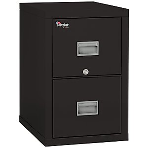 FireKing Patriot 2P1825-CBL One-Hour Fireproof Vertical Filing Cabinet, 2 Drawers, Deep Letter or Legal Size, 18" W x 25" D, Black, Made in USA