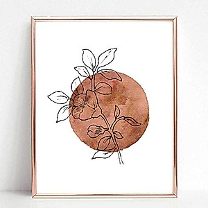 Terracotta Sun and Moon Print, Flower Sun, Minimal Wall Art, Boho Decor, Abstract Moon, Flower Line Print, Sunset Art, Set of 2 Prints - 8x10 inch - No Frame