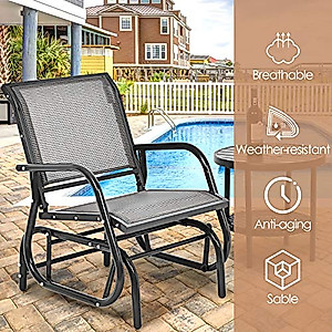 Tangkula Swing Glider Chair, Ergonomic Rocking Chair with Comfortable Fabric, Iron Frame, 4 Non-Slip Foot Pads, Outdoor Patio Glider Rocker Chair for Living Room, Garden, Backyard