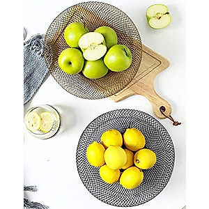 HYOATREA Mesh Fruit Bowl Decorative Fruit Basket Metal Candy Dish Holder Stand for Kitchen Counter Dining Room Table Office, 10 Inch (Black)