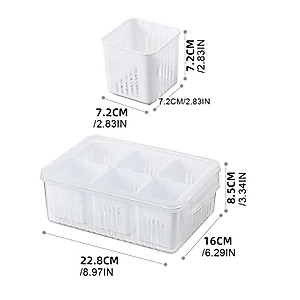Food Storage Containers with Lids Airtight for Fridge, Refrigerator Fresh-keeping Food Storage Box Strainer with 6 Drain Basket, Vegetable Fridge Storage for Chopped Scallion Ginger Garlic Onion