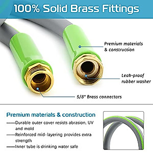 Garden Lead-in Water Hose 5/8" Inch x 20' Foot Heavy Duty Flexible Water Hose, Garden hose Extender/Hose Reel Connector Max Pressure 150 PSI/10 BAR with 3/4" GHT Fittings