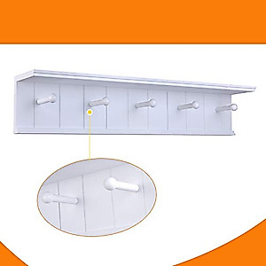 Danya B. BR17052WH 24" Wall Mount Wooden Coat Rack with 5 Hanger Hooks and Display Shelf - White