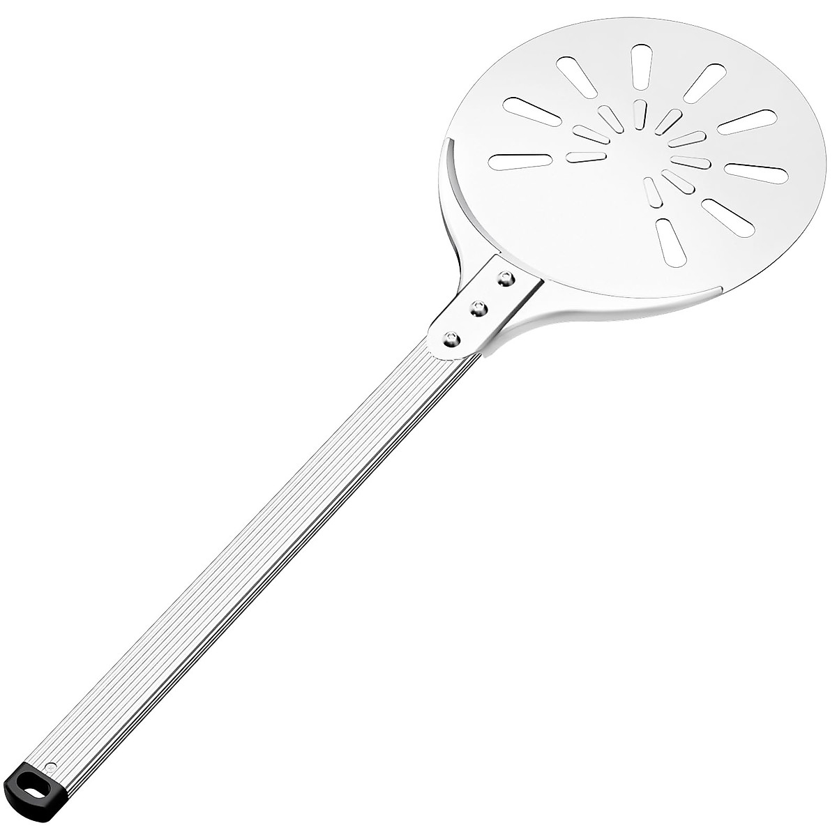 TUVOLLZ Pizza Turning Peel 8-inch, Hard-anodized Aluminum Pizza Turner Peel Long Handle, Lightweight Perforated Turning Pizza Peel Spinner, Pizza Oven Accessories