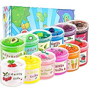 12 Pack Crystal Slime, Clear Jelly Cube Glimmer Crunchy Slime for Kids, Idea Stress Relief Toy, Kids Party Favor, Birthday Easter Christmas New Year Gift for Girls and Boys Age 6 7 8 9 10+