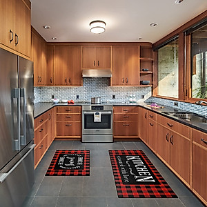HOLVDENG Red Buffalo Plaid Kitchen Mat Set of 2 Non Slip Thick Kitchen Rugs and Mats for Floor Comfort Standing Mats for Kitchen, Sink, Office, Laundry, 17"x47"+17"x28"