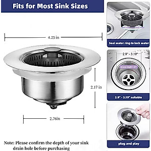 dfgsxifc Indicativet 3 in 1 Sink Drain Strainer, Stainless Steel, Silver