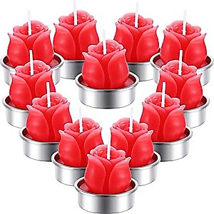 TecUnite 12 Pieces Rose Tealight Candles Handmade Delicate Rose Flower Candles for Valentine's Day Party Wedding Spa Home Decoration Gifts (Red)