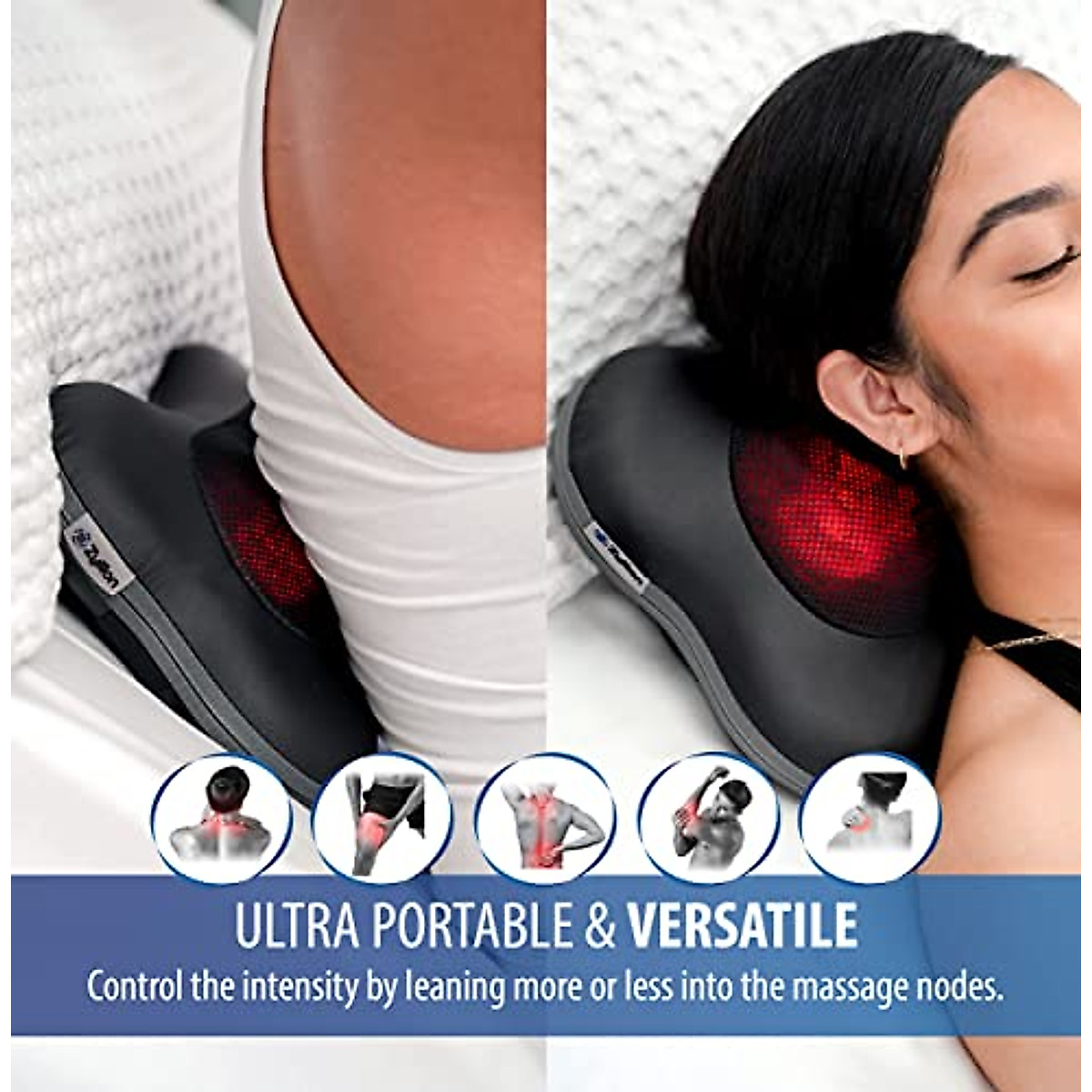 Zyllion Shiatsu Back and Neck Massager - 3D Kneading Deep Tissue Massage Pillow with Heat for Muscle Pain Relief, Chairs and Cars (Wired Connection; NOT Cordless) - Black (ZMA-13-BK)