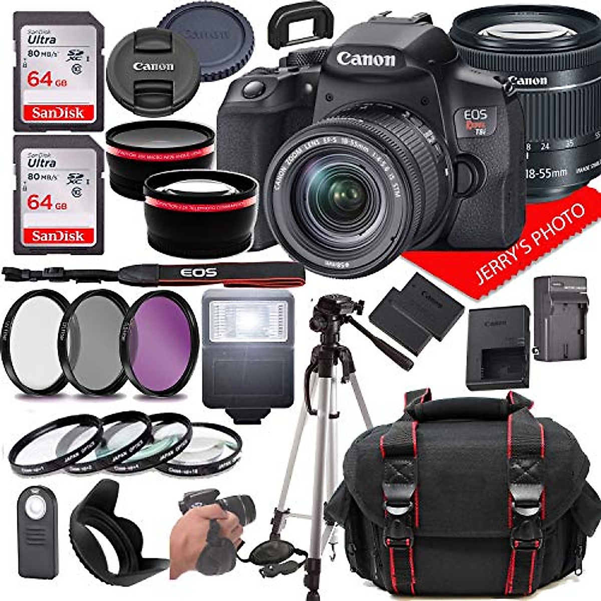 Canon EOS Rebel T8i DSLR Camera w/Canon EF-S 18-55mm F/4-5.6 is STM Zoom Lens + Case + 128GB Memory (28pc Bundle)