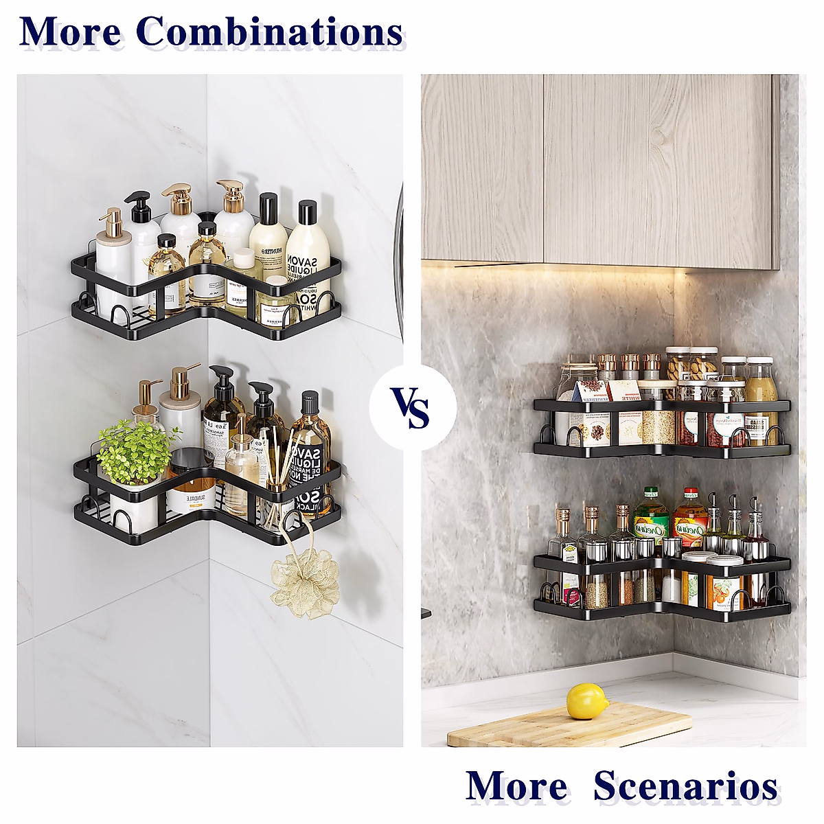 pavtner Corner Shower Caddy, Adhesive Stainless Steel Shower Shelf Shower Caddy, Corner Shower Shelves for Inside Shower, Shower Organizer Shelf With 8 hooks, Shower Storage Organizer Rack Black