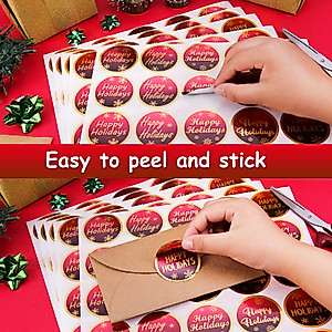 500 Pieces Happy Holidays Stickers Gold Foil Stamping Sticker 2 Inch Large Round Holiday Stickers for Christmas Holiday Cards Envelopes Boxes, 5 Styles