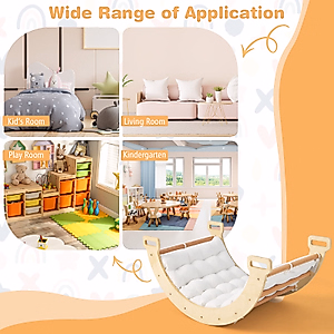 HONEY JOY Wooden Ladder Arch for Climbing, 3-in-1 Kids Climber Ladder & Rocker Board w/Cushion Pad, Triangle Climber for Playground, Gym & Daycare, Climbing Toy for Toddlers Boys Girls (Natural)