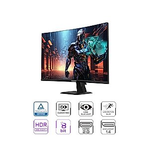 GIGABYTE GS27QC 27" 165Hz 1440P Curved Gaming Monitor, 2560 x 1440 VA 1500R Display, 1ms (MPRT) Response Time, HDR Ready, FreeSync Premium, 1x Display Port 1.4, 2X HDMI 2.0,Black