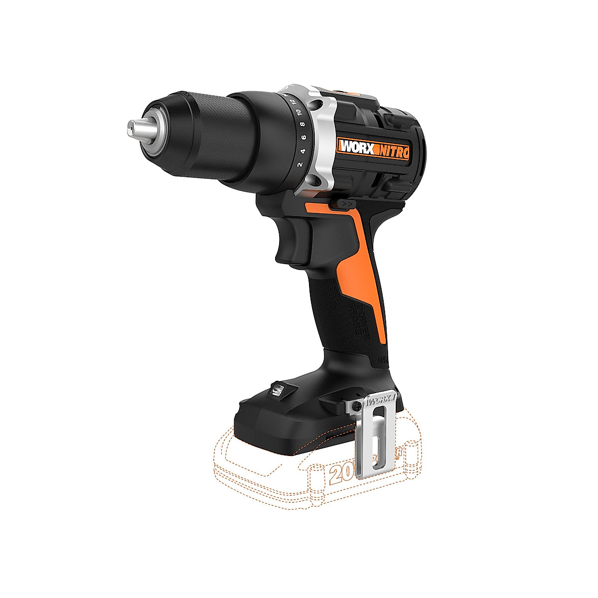 Worx Nitro 20V 1/2" Cordless Brushless Drill Driver 535 in-lbs. Torque and Heavy-Duty 1/2" Chuck, Drill Set with Storage Bag, Cordless Drill Power Share Compatible WX102L – Tool Only