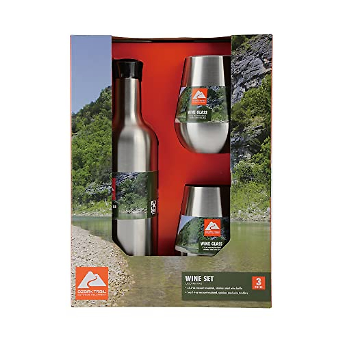 S.S. TUMBLER Wine Bottle and Glasses Set, Double wall vacuum insulated, Stainless Steel Double Wall 25 oz Bottle & 2-14 oz Wine Glass Cups for Home, Parties, Travel