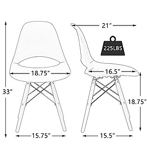 ESSIZOLE Modern Dining Chairs Set of 4,DSW Shell Plastic Chairs with Wood Legs,Armless Side Chairs,Kitchen Chair with Hollow Back for Dining Room,Living Room,Bedroom (Black-02)