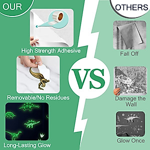 Glow in The Dark Dinosaur Wall Decals Stickers, Glowing Dinosaur Wall Stickers Self-Adhesive for Ceiling, Removable Wall Stickers for Boys Bedroom Kids Girls Baby Nursery Gift