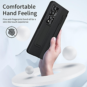 Cell Phone Flip Case Cover Compatible with Huawei Honor Magic V2 Case [Hidden Kickstand] [Wireless Charging][Screen Protector] Rugged Shockproof 360 Full Protective Phone Cover+Kickstand ( Color : Bla