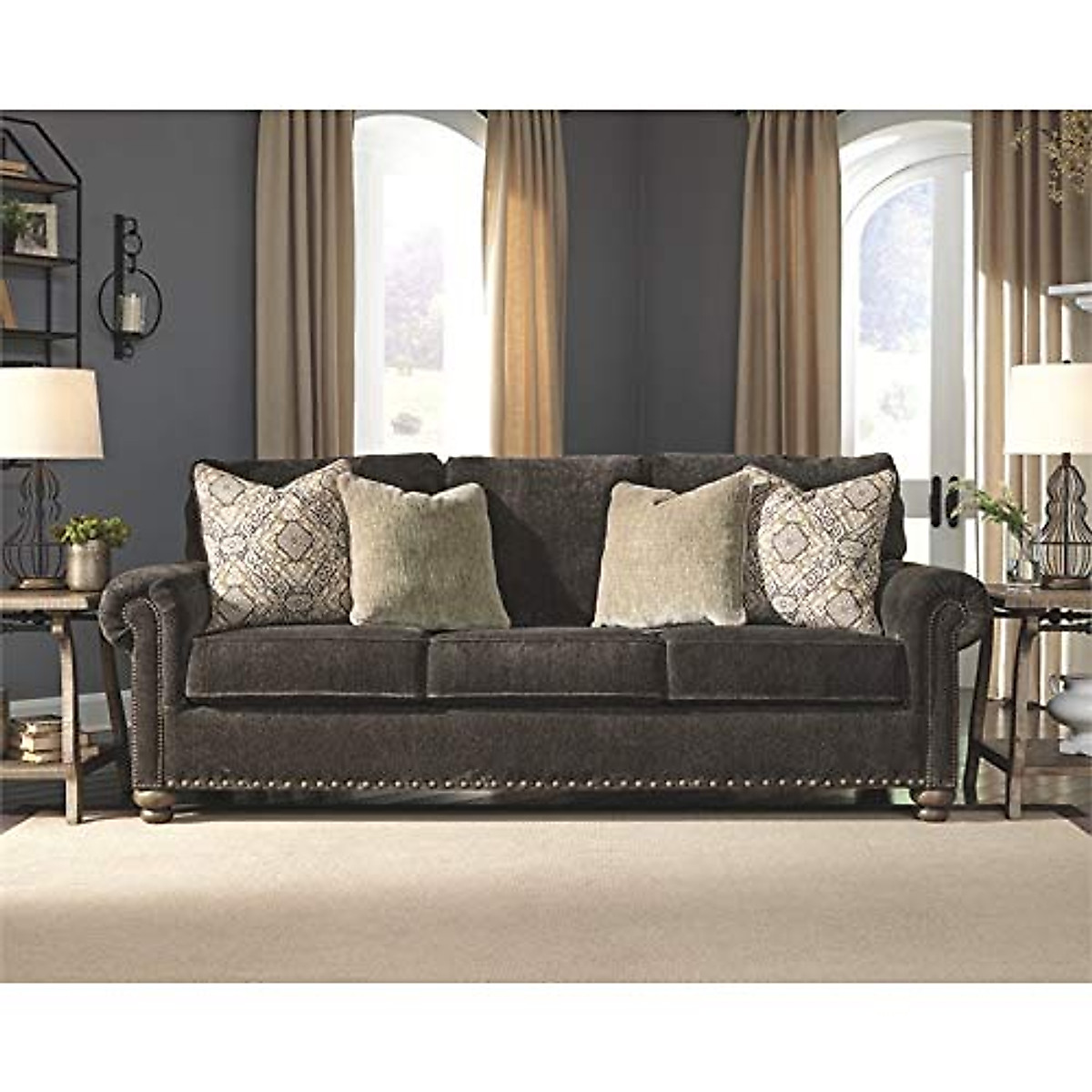 Signature Design by Ashley Stracelen New Traditional Sofa with Nailhead Trim, Dark Brown
