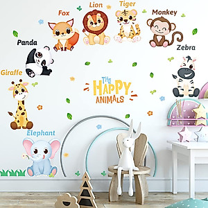 Supzone Cartoon Animal Wall Decal Jungle Animals Wall Stickers Monkey Lion Giraffe Wall Decor DIY Vinyl Mural Art for Kids Baby Nursery Playroom Bedroom Living Room Home Decoration
