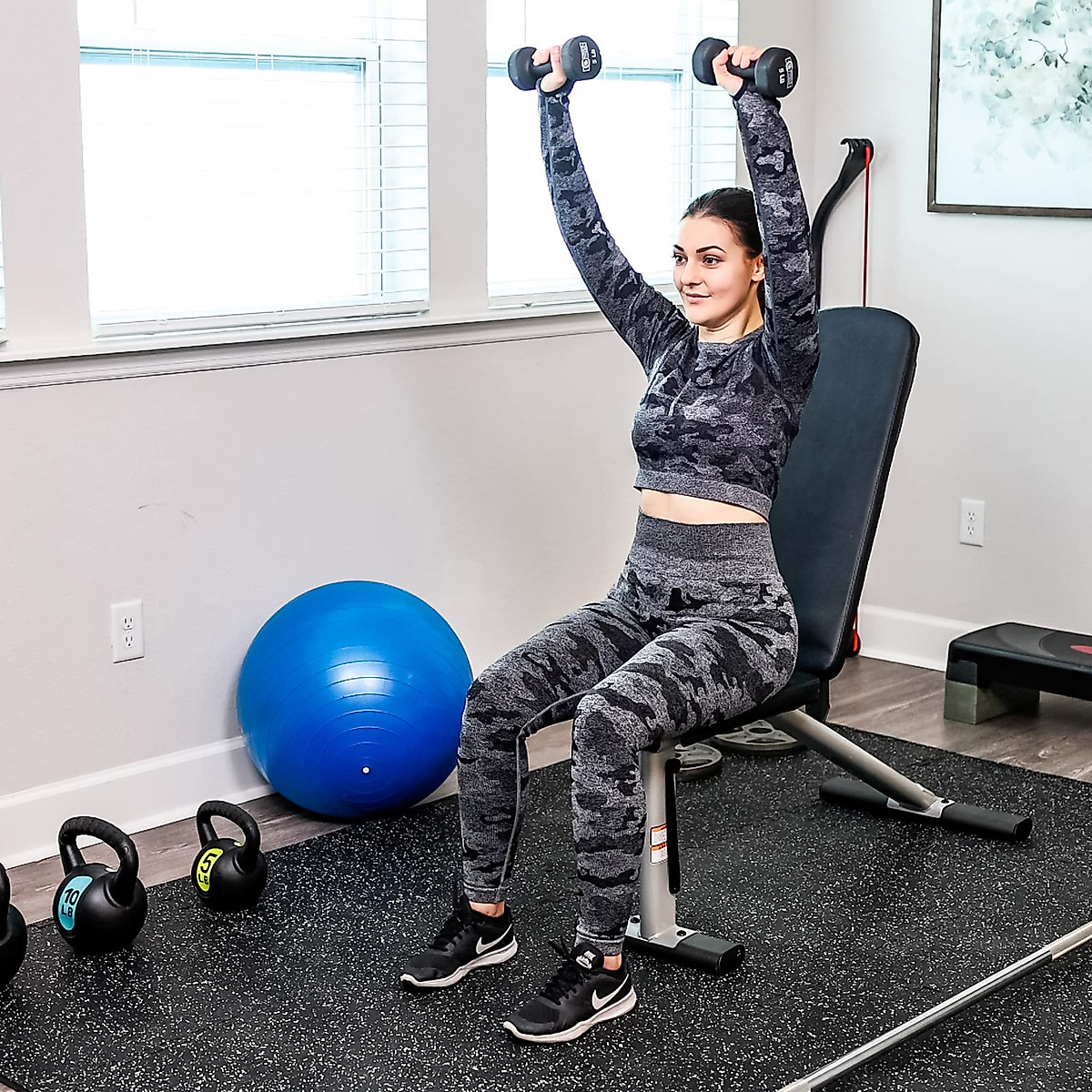 SUPERJARE 6 Tiles Equipment Flooring Mat for Floor Workout Exercise Home Gym with Heavy Duty Rubber Top, Interlocking Rubber , 24" x 24" (24 sqft), 0.56 Inch Thick