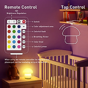 Mushroom Lamp, Rechargeable Mushroom Night Light, Multi-Color LED Mushroom Nightlight, Dimmable Mushroom Nightlamp for Breastfeeding, Nursery Squishy Silicone Lamp for Bedroom(Tap/Remote Control)