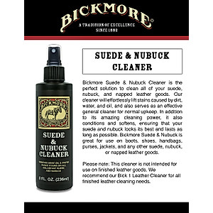Bickmore Suede & Nubuck Cleaner - Remove Water Dirt Oil Stains From Shoes Boots Purses Handbags & More 8 fl oz