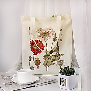 Weewooday Floral Canvas Tote Bag 4 Pieces Botanical Shopping Bag Aesthetic Flower Tote Grocery Bag for Women Girl Shopping(Classic Style)