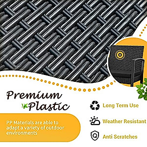 JUMMICO Patio Chairs 3 Piece Outdoor Furniture with All Weather Plastic Seat & Metal Frame Patio Conversation Set for Porch, Balcony, Poolside (Black)