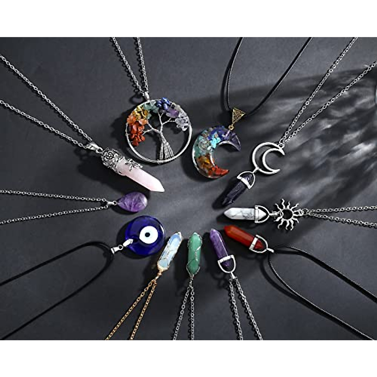 XIANNVXI Mothers Day Gifts 11Pcs Crystal Necklaces for Women Crystals Evil Eye Necklace Set Boho Jewelry for Women Chakra Hippie Pendant Beach Jewelry Gifts for Women Mom