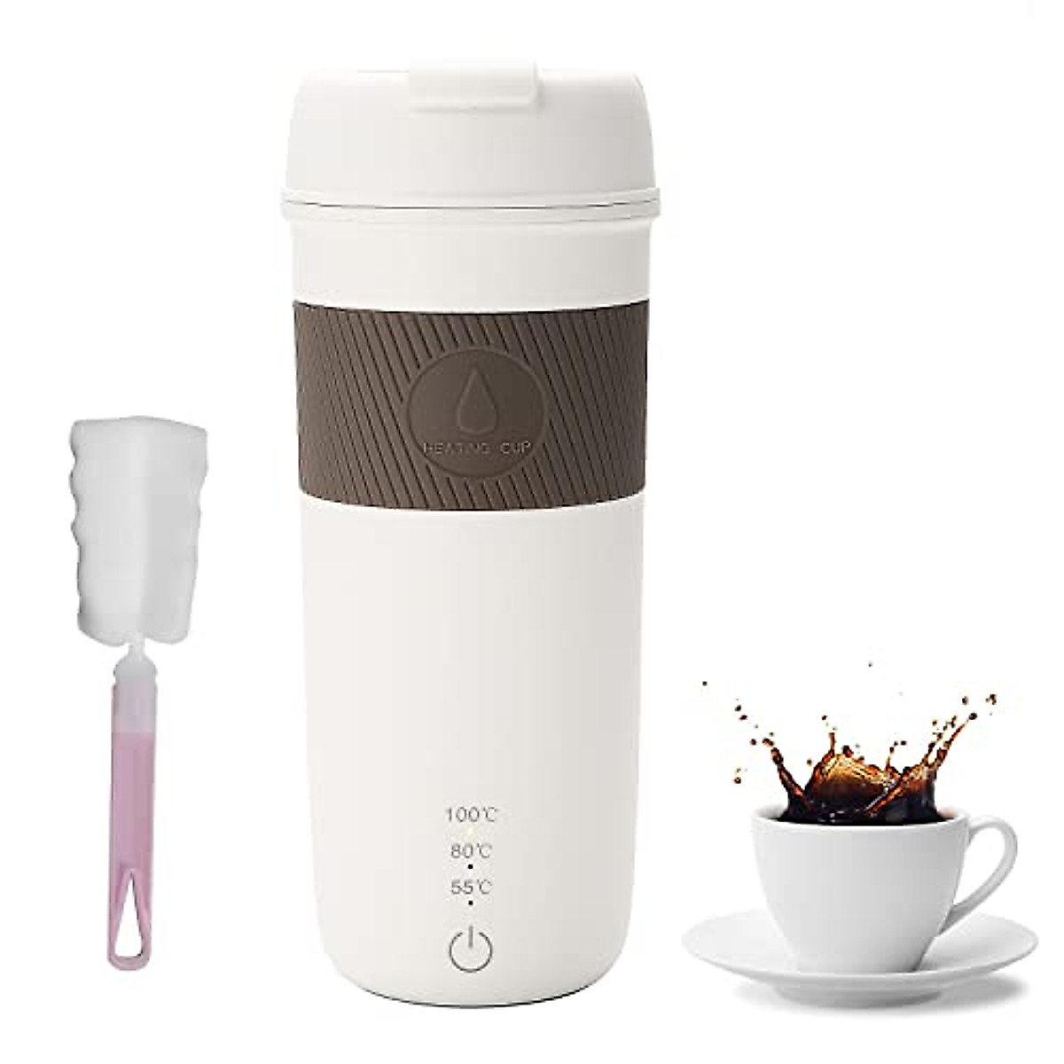 Portable Travel Heating Mug, Mini Electric Cup, 55℃ / 80℃ / 100℃ Optional, 304 Stainless Steel Liner Kettle, 12 Hours Insulation Function, 300W 350 ml Fashion Electric Thermos, Automatic Shut-Off