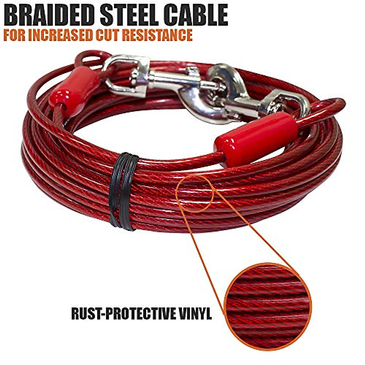 BV Pet Tie Out Cable for Dogs Up to 125 Pounds, 30 Feet (Red/ 125lbs/ 30ft)