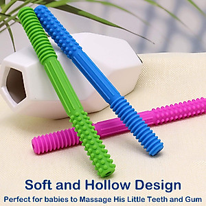 Munchewy Sensory Teething Tubes(4 Pack), Soft Silicone Hollow Teether Chew Toy for Babies, Toddlers, Kids, Boys, Girls with Autism, ADHD, SPD, Biting, Teething, Sensory Needs(Blue,Green,Purple,Red)