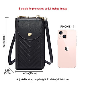 FOXLOVER Leather Small Crossbody Bags Cell Phone Purse for Women Fashion Shoulder Bag RFID Blocking Wallet Purse with Credit Card Slots(Black Quilted)