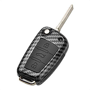 TANGSEN Flip Key Fob Case Compatible with AUDI A1 A3 A4 A5 A6 A8 Q3 Q5 Q7 R8 RS4 S3 S4 S5 S6 S8 TT 3 4 Button Keyless Entry Personalized Double Protective Cover ABS Plastic Carbon Fiber Black Silicone