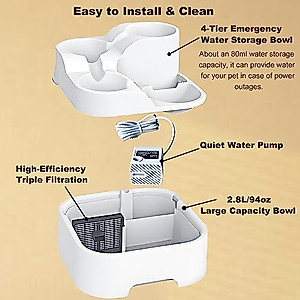 Kopmath Cat Water Fountain for Multiple Pets, 4 Tiers, 95oz/2.8L, Whisper Quiet Pump, Scientific Filtration, Easy to Set up & Clean, Emergency Water Storage, Large Dog Water Dispenser, with Power Plug