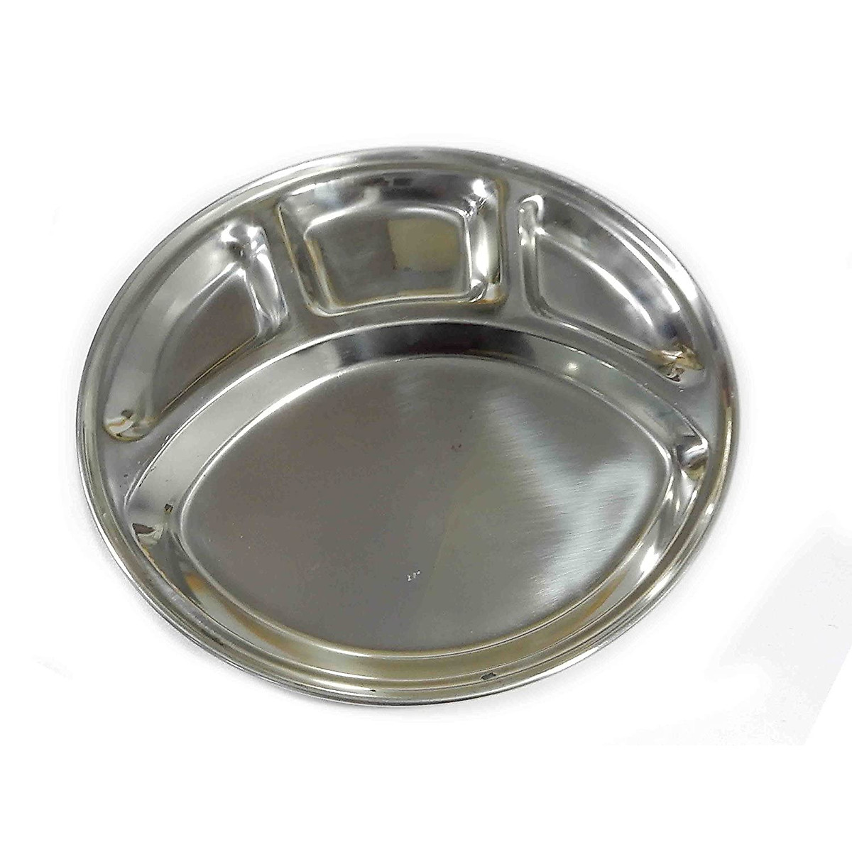 WhopperIndia Stainless Steel Round Dining Plate 4 Compartment Thali, stainless steel compartment plates , ss mess tray , Plates for Dinner Fruitss, Kitchen Dining Table Plate 4 Pcs 11.5 Inch