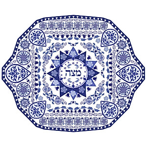 Aviv Judaica Prestigious Passover Seder Dinnerware Renaissance Set, Includes Round Porcelain Seder Plate, Square Matzo Tray, Silk Matza Cover & Afikoman Bag Magnificent Passover Decoration Dishware