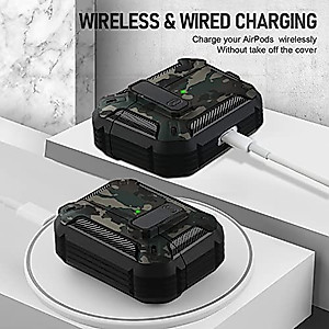 Youskin Airpod Pro 2nd Generation Case Secure Lock Clip Case,Carbon Fiber Military Armor Series Full-Body Rugged Hard Shell Airpod Pro 2 Case for Men Women with Keychain,Green Camo