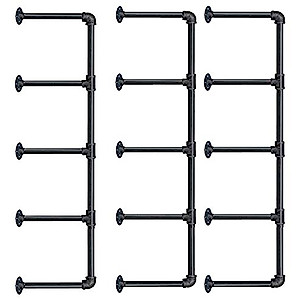 Tianman Industrial Wall Mount Iron Pipe Shelf Shelves Shelving Bracket Vintage Retro Black DIY Open Bookshelf DIY Storage offcie Room Kitchen Shelves (3Pcs,52" Tall,12" deep)
