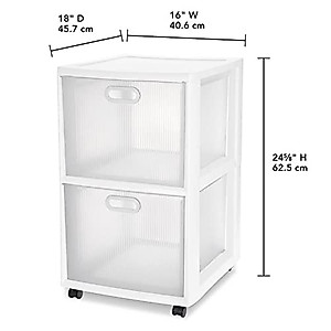 Sterilite Ultra 2 Clear Drawer Plastic Rolling Storage Container Cart with Ergonomic Handles and Caster Wheels, White (2 Pack)