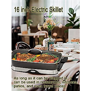 Electric Skillets Nonstick with Lids - 16-inch Electric Frying Pan with Cool Touch Handles, for Frying, Sauteing, Simmering and Braising, Dishwasher Safe