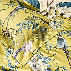 mixinni Duvet Cover Set King Size Bird Flower Pattern Soft Cotton Floral Bedding Comforter Cover Set with Zipper Closure and Ties for Women and Men, Ultra Soft, Breathable, Easy Care-King Size