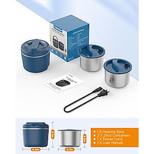 Hugmazing Electric Lunch Box Food Warmer - 105W Fast Heating Lunch Box with Dual 27-Ounce SS Containers - 110V Portable Food Heater for Travel, Office, & On-the-Go - Perfect for Men, Women, Adults