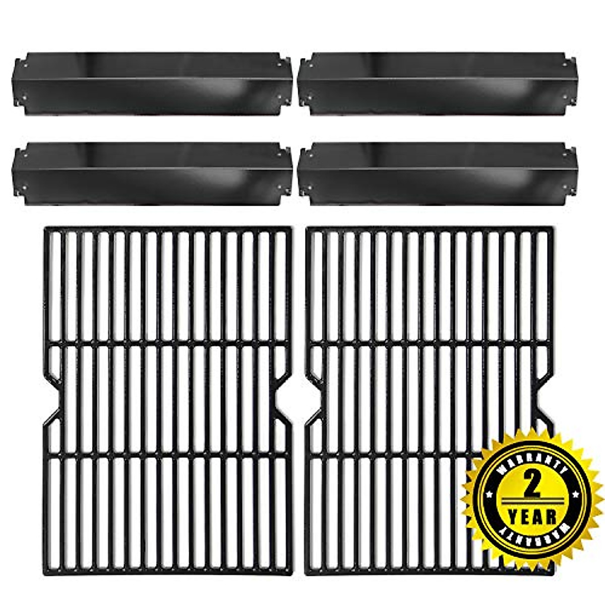 Hongso Porcelain Cast Iron Cooking Grid Grill Grates and Steel Heat Plates Replacement Kit for Charbroil 463268008 463244011 463212511 463224611, Kenmore 415.166579, Uniflame Gas Grill, PCF652-PPC3214