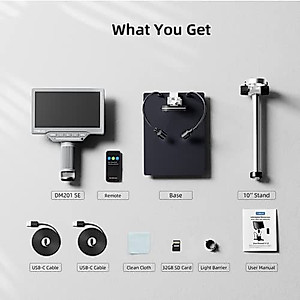 TOMLOV 7'' Digital Microscope 1200X,LCD Digital Microscope for Entire Coin View, Coin Microscope Compatible Mac/Windows, Adults Soldering Microscope with 8 LED, 32GB TF Card, Remote Control, DM201 SE